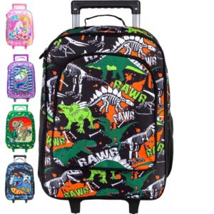 kids luggage for boys, dinosaur rolling travel carry on suitcase for toddler children with wheels