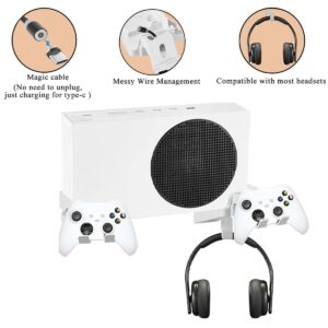 Wabracket Wall Mount Holder Bundle for XBOX Series S/One S/Xbox Series X, Double Controller Bracket with Charging Hole & Earphone Wall Mount, Space Saving Design with Charging Cable(White)