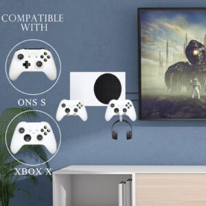 Wabracket Wall Mount Holder Bundle for XBOX Series S/One S/Xbox Series X, Double Controller Bracket with Charging Hole & Earphone Wall Mount, Space Saving Design with Charging Cable(White)