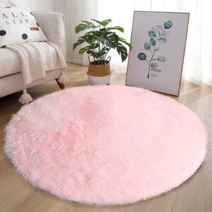 miemie 4x4 soft pink round area rug for bedroom modern fluffy circle rug for kids girls baby room indoor plush circular nursery rugs cute cozy area rugs for living room