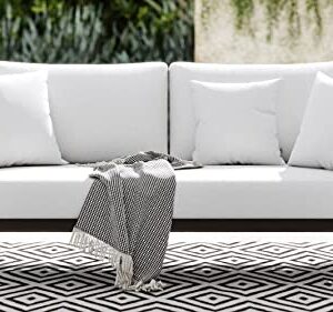 ZURI Modern Outdoor Patio Nadie Stainless Steel Sofa with Quick Drying Cushion - Black/White