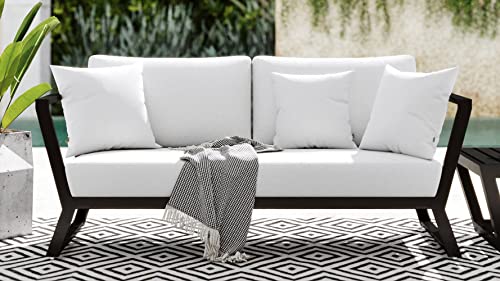 ZURI Modern Outdoor Patio Nadie Stainless Steel Sofa with Quick Drying Cushion - Black/White