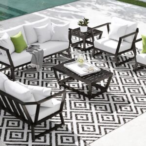 ZURI Modern Outdoor Patio Nadie Stainless Steel Sofa with Quick Drying Cushion - Black/White