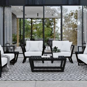 ZURI Modern Outdoor Patio Nadie Stainless Steel Sofa with Quick Drying Cushion - Black/White