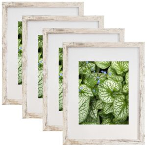 seseat 11x14 frames pack of 4,display pictures 8x10 with mat or 11x14 without mat,wall mounting, distressed white