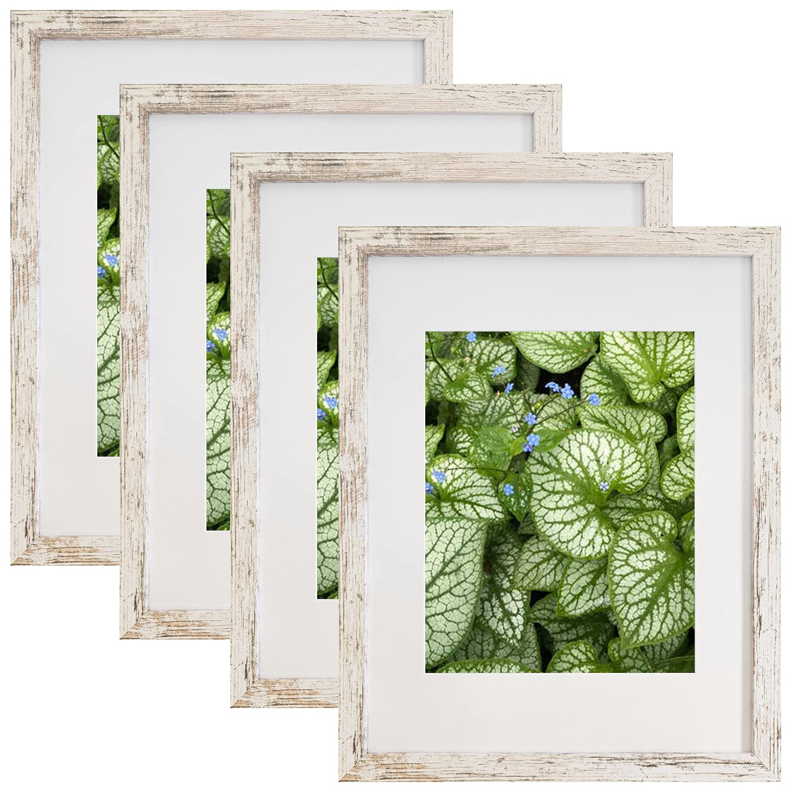 SESEAT 11x14 Frames Pack of 4,Display Pictures 8x10 with Mat or 11x14 Without Mat,Wall Mounting, Distressed White