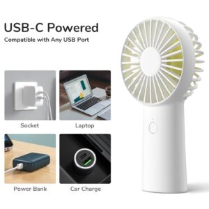 JISULIFE Handheld Fan, 4000mAh Small Portable Fan, Personal USB Rechargeable Pocket Fan [4-16H Working Time] Battery Operated Hand Fan with 3 Speeds for Outdoor/Travel, Summer Gift for Women Men-White