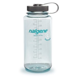 nalgene sustain tritan bpa-free water bottle made with material derived from 50% plastic waste, 32 oz, wide mouth, seafoam