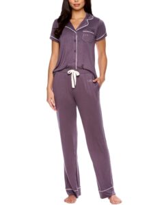 bebe womens pajama sets - notch collar pajama top and pajama pants pj set - ladies pajamas (midnight lavender, large)