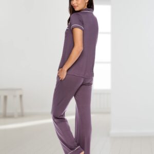 bebe Womens Pajama Sets - Notch Collar Pajama Top and Pajama Pants PJ Set - Ladies Pajamas (Midnight Lavender, Large)