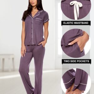 bebe Womens Pajama Sets - Notch Collar Pajama Top and Pajama Pants PJ Set - Ladies Pajamas (Midnight Lavender, Large)