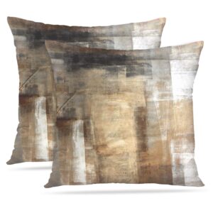 britimes throw pillow covers modern home art decor, 18 x 18 inches set of 2 pillow cases decorative, abstract oil painting pillowcases for bedroom, living room, taupe tan grey brown beige