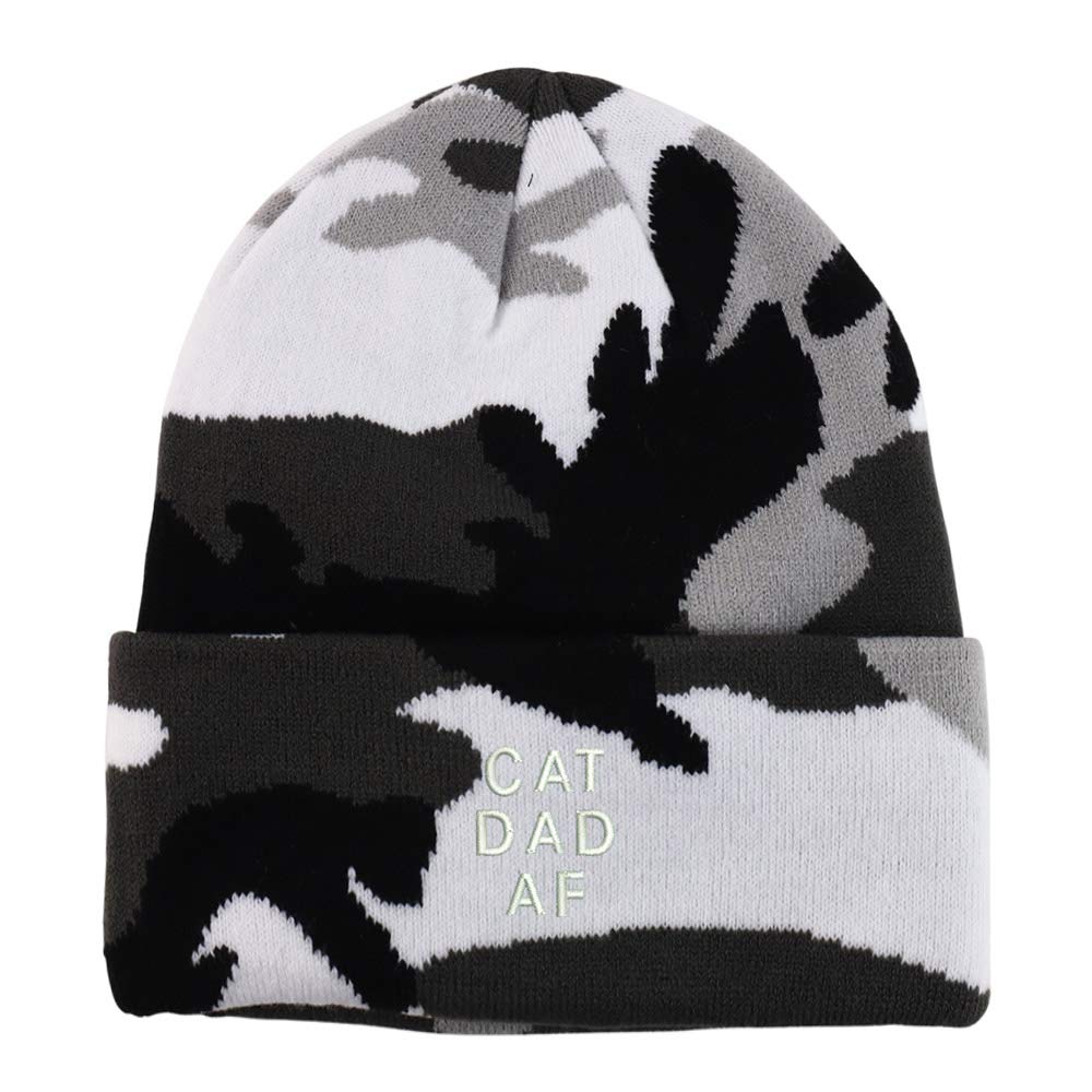 Trendy Apparel Shop Cat Dad AF Embroidered Made in USA Camo Beanie - Urban