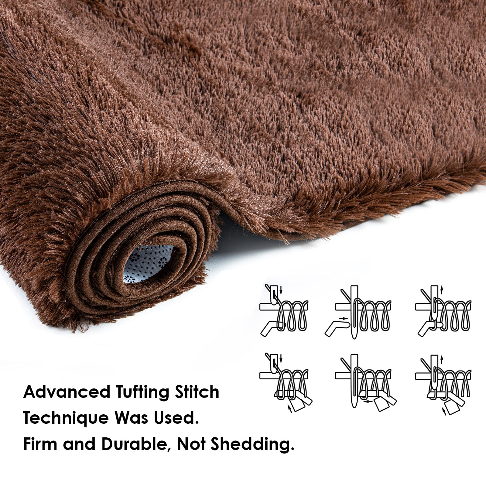 Ompaa Fluffy Area Rugs, Super Soft Shaggy Rug Fuzzy Long Fur Carpets for Bedroom Living Room Decor, 4 x 6 Feet Brown