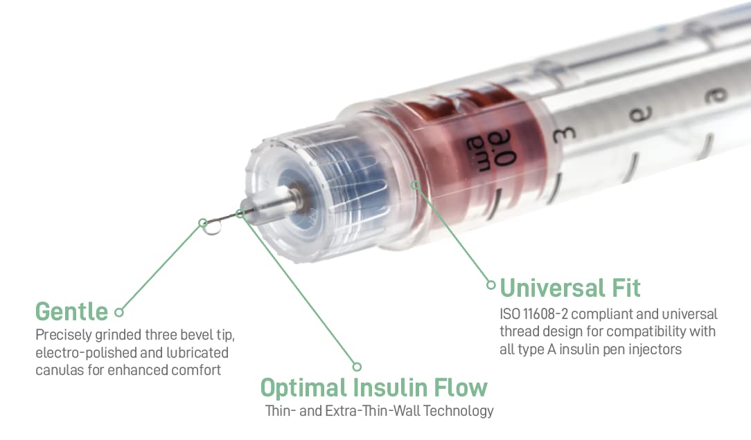 MediVena ONE-CARE Pen Needles 32G x 4 mm (5/32’’), 100/bx, Ultra-Thin for Comfortable Insulin Injection