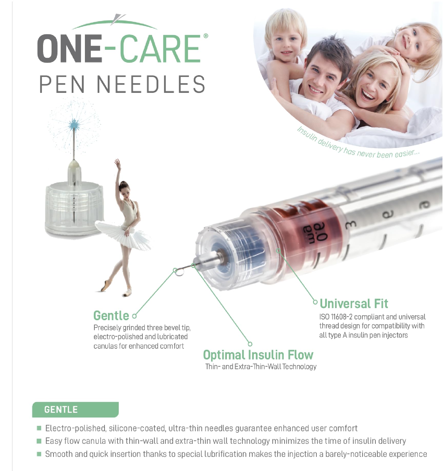 MediVena ONE-CARE Pen Needles 32G x 4 mm (5/32’’), 100/bx, Ultra-Thin for Comfortable Insulin Injection