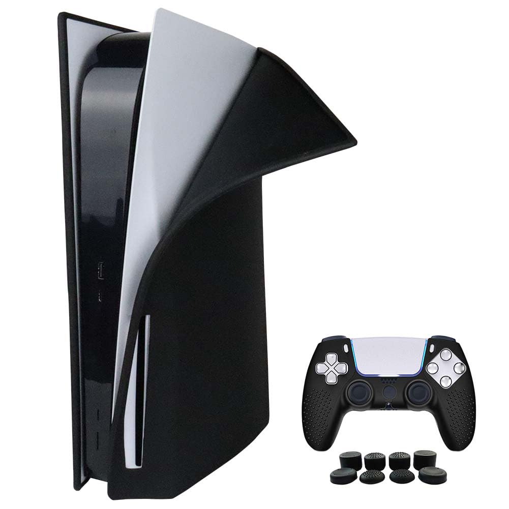 Aosai Silicone Skin Cover for Playstation 5, Dustproof Anti-Scratch Anti-Fall Protector Case for Sony PS5 Disk Version/Digital Edition Console (Disk Version, Black)