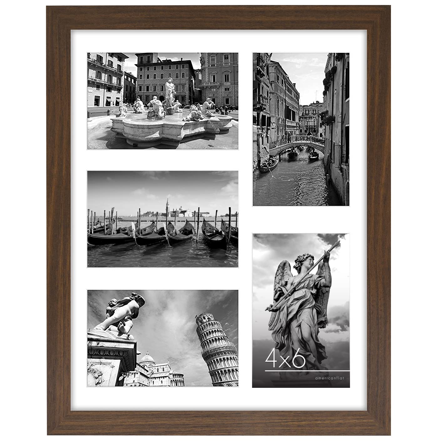 Americanflat 11x14 Collage Picture Frame in Walnut - Displays Five 4x6 Frame Openings or Use as 11x14 Picture Frame Without Mat - Engineered Wood, Shatter Resistant Glass, and Includes Hanging Hardware