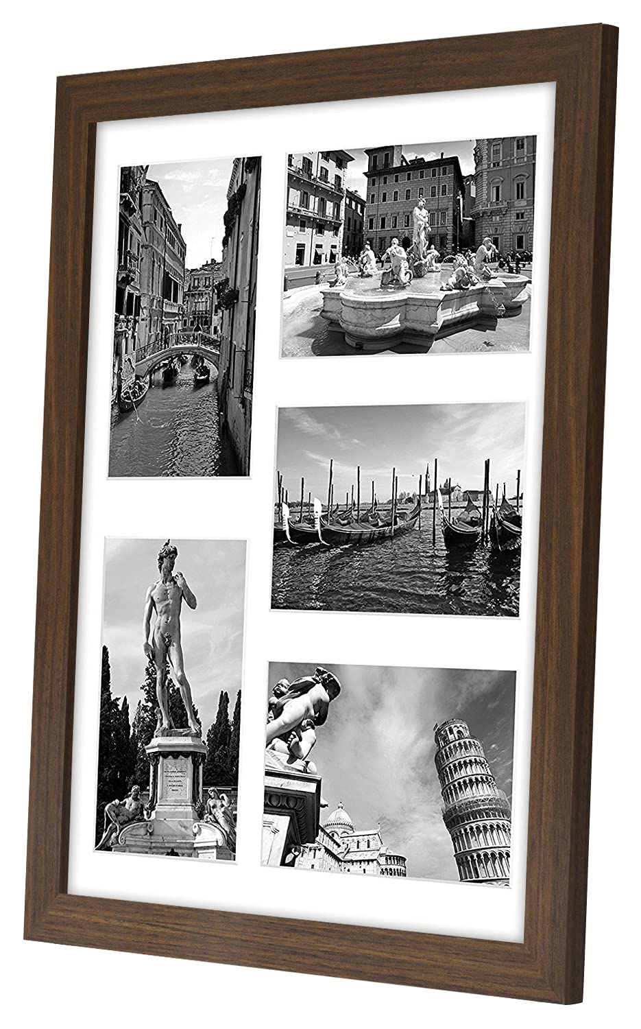 Americanflat 11x14 Collage Picture Frame in Walnut - Displays Five 4x6 Frame Openings or Use as 11x14 Picture Frame Without Mat - Engineered Wood, Shatter Resistant Glass, and Includes Hanging Hardware