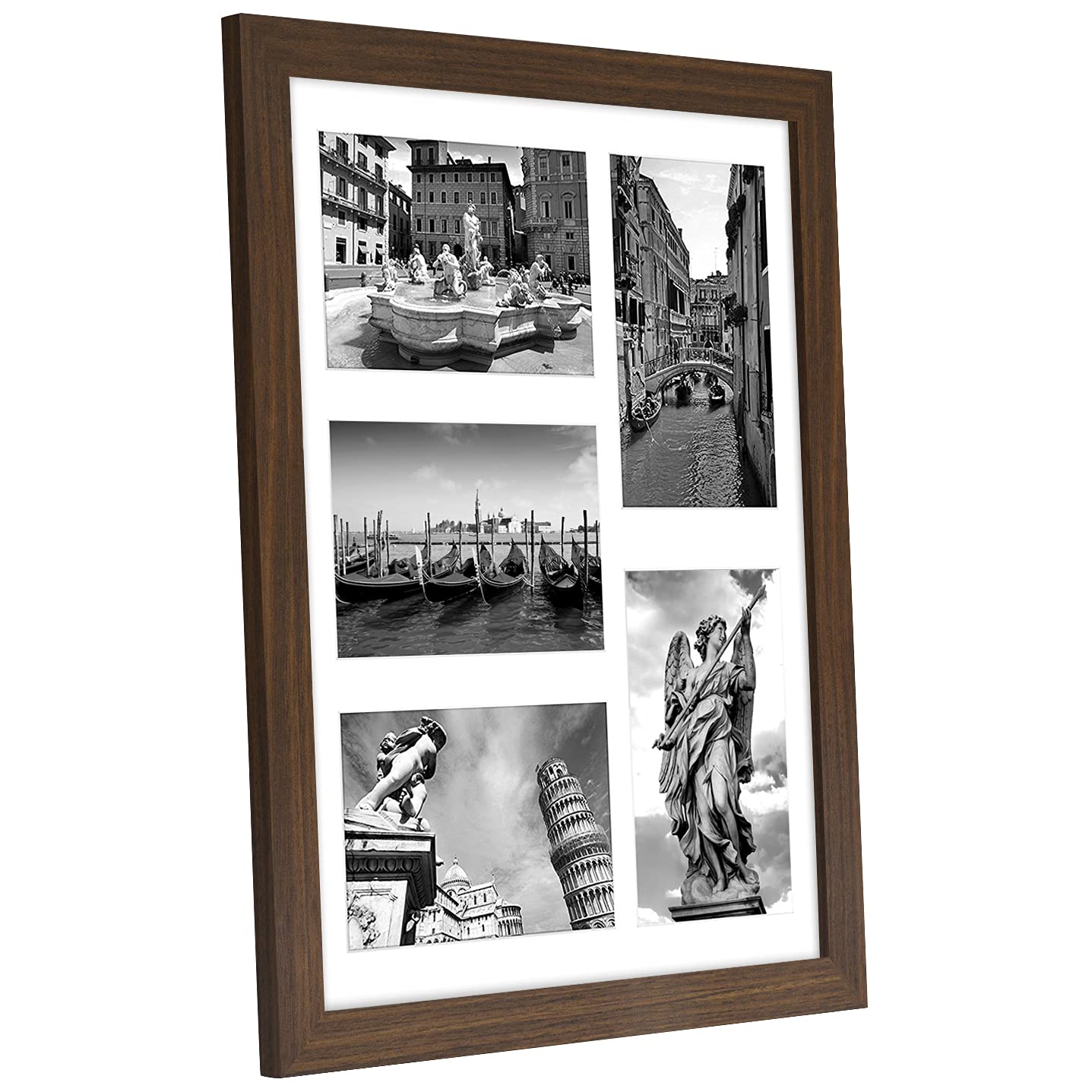 Americanflat 11x14 Collage Picture Frame in Walnut - Displays Five 4x6 Frame Openings or Use as 11x14 Picture Frame Without Mat - Engineered Wood, Shatter Resistant Glass, and Includes Hanging Hardware