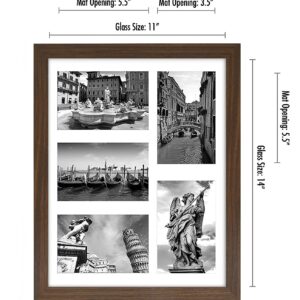 Americanflat 11x14 Collage Picture Frame in Walnut - Displays Five 4x6 Frame Openings or Use as 11x14 Picture Frame Without Mat - Engineered Wood, Shatter Resistant Glass, and Includes Hanging Hardware