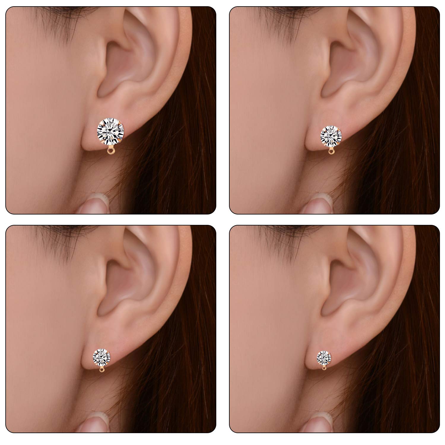 80pcs Rhinestone Hypoallergenic Earring Posts Stud Earrings with Loop and 80pcs Butterfly Ear Back Earrings for DIY Earring Jewelry Making Findings, 4 Sizes