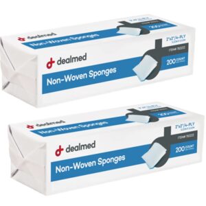 Dealmed 2" x 2" Non-Woven Gauze Sponges - 4-Ply All-Purpose Non-Sterile Pads, Absorbent Dental Gauze Wound Care Product for First Aid Kit/Medical Facilities, 200 Count (Pack of 2)