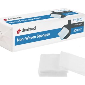 Dealmed 2" x 2" Non-Woven Gauze Sponges - 4-Ply All-Purpose Non-Sterile Pads, Absorbent Dental Gauze Wound Care Product for First Aid Kit/Medical Facilities, 200 Count (Pack of 2)