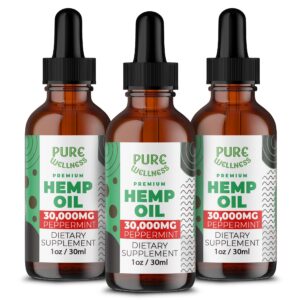 organic hemp seed oil (3 oz), peppermint flavor, high potency 30,000 mg - natural pain relief, helps sleep, relaxation & mood, transparent hemp oil dosage, non-habit forming - non-gmo, vegan