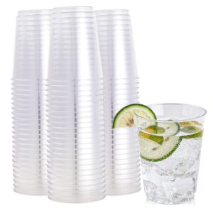 focusline 100 pack clear plastic cups 10 oz disposable cups heavy duty plastic tumblers, reusable clear hard plastic cups tumblers for wedding, thanksgiving, halloween, christmas party