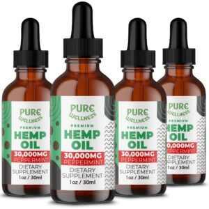 organic hemp seed oil (4 oz), peppermint flavor, high potency 30,000 mg - natural pain relief, helps sleep, relaxation & mood, transparent hemp oil dosage, non-habit forming - non-gmo, vegan