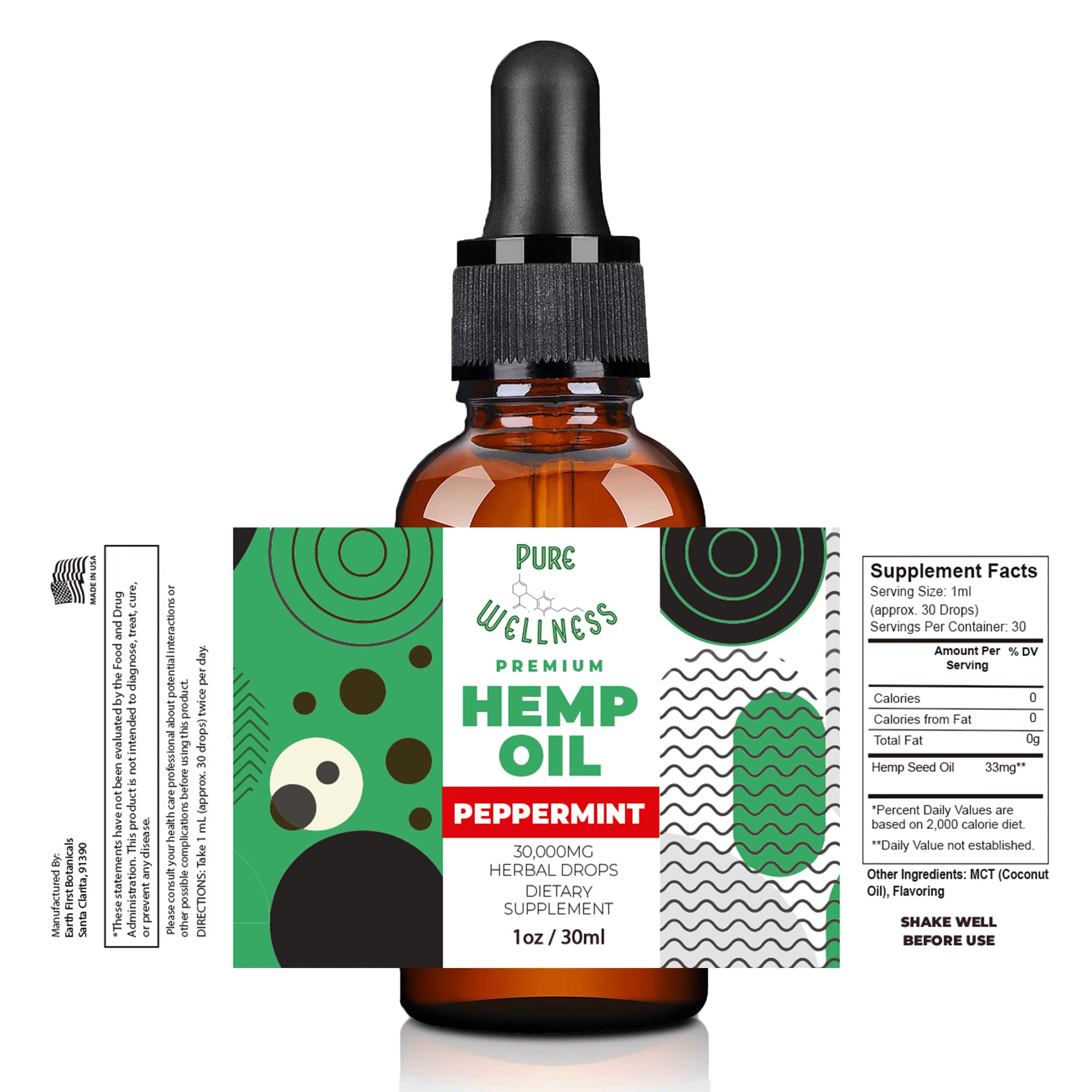 Organic Hemp Seed Oil (4 Oz), Peppermint Flavor, High Potency 30,000 mg - Natural Pain Relief, Helps Sleep, Relaxation & Mood, Transparent Hemp Oil Dosage, Non-Habit Forming - Non-GMO, Vegan