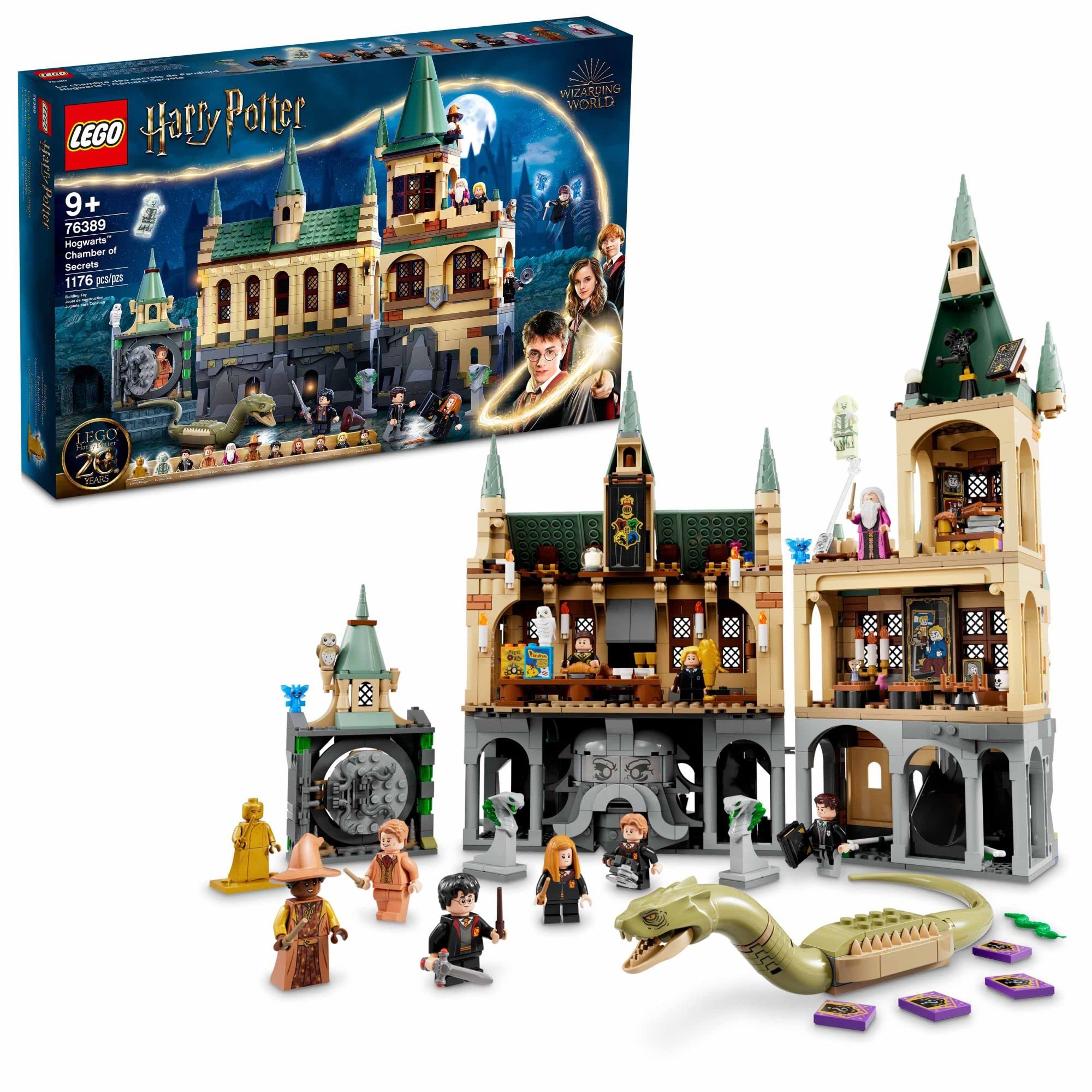 LEGO Harry Potter Hogwarts Chamber of Secrets, 20th Anniversary Castle Model with Collectible Golden Voldemort Minifigure and Glow-in-The-Dark Nearly Headless Nick, Harry Potter Birthday Gift, 76389