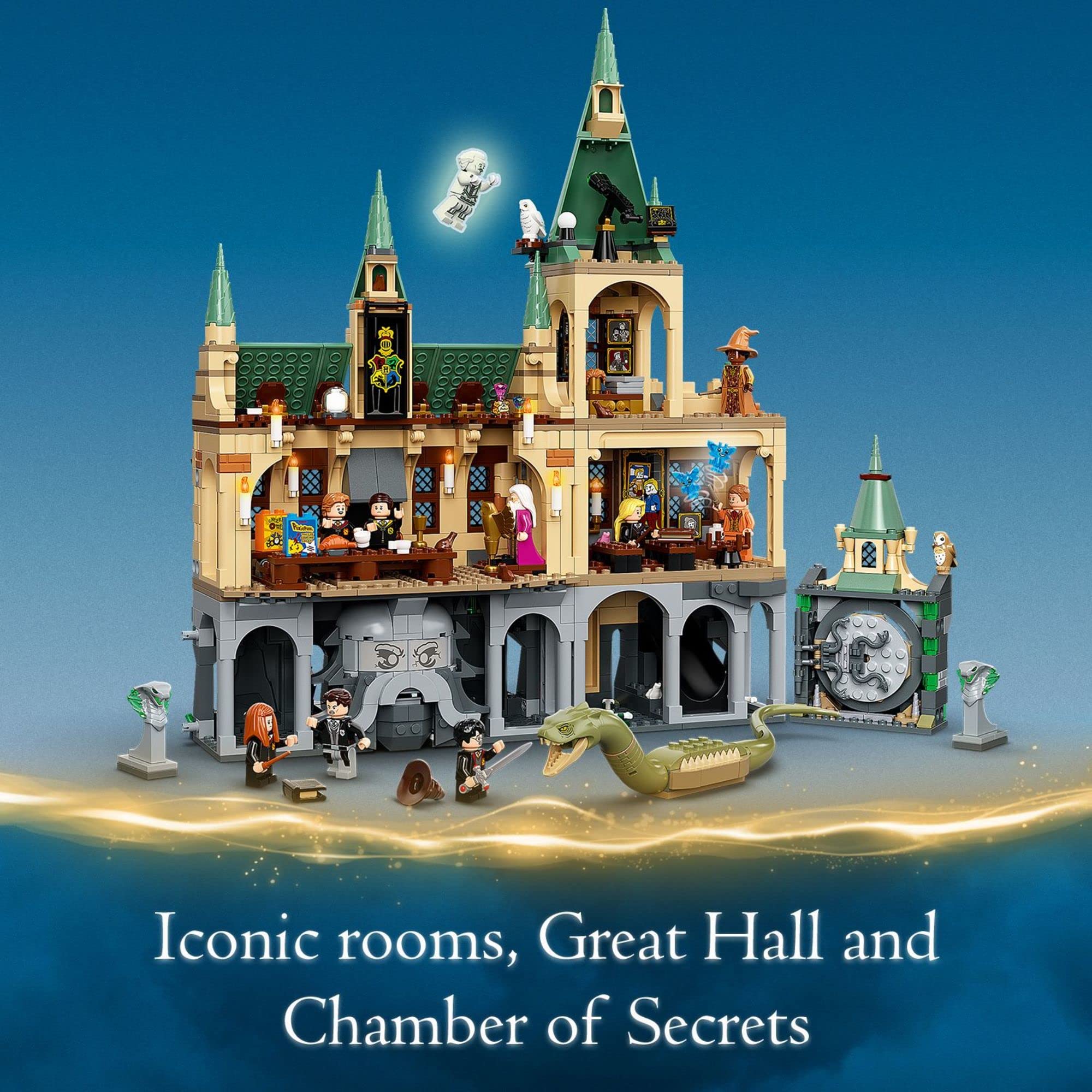 LEGO Harry Potter Hogwarts Chamber of Secrets, 20th Anniversary Castle Model with Collectible Golden Voldemort Minifigure and Glow-in-The-Dark Nearly Headless Nick, Harry Potter Birthday Gift, 76389