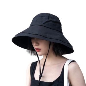 driono wide brim bucket hat - upf50+ protection travel beach sun hat with semi-rigid adjustable foldable brim -black