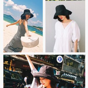 DRIONO Wide Brim Bucket Hat - UPF50+ Protection Travel Beach Sun Hat with Semi-Rigid Adjustable Foldable Brim -Black