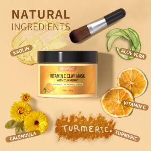 Vitamin C Face Mask with Kaolin Clay and Turmeric for Dark Spots, Dull Skin, Skincare Facial Mask for Controlling Oil and Refining Pores 5.29 Oz