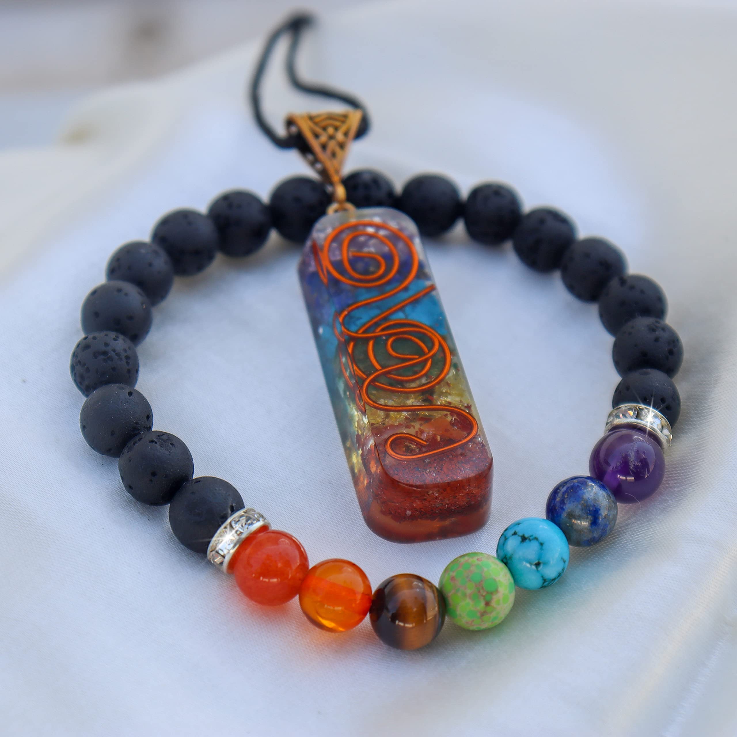 7 Chakra Necklace and Bracelet Set for women & men Orgone Healing Pendant with Adjustable Cord – Chakra Necklace and bracelet jewelry set for spiritual healing