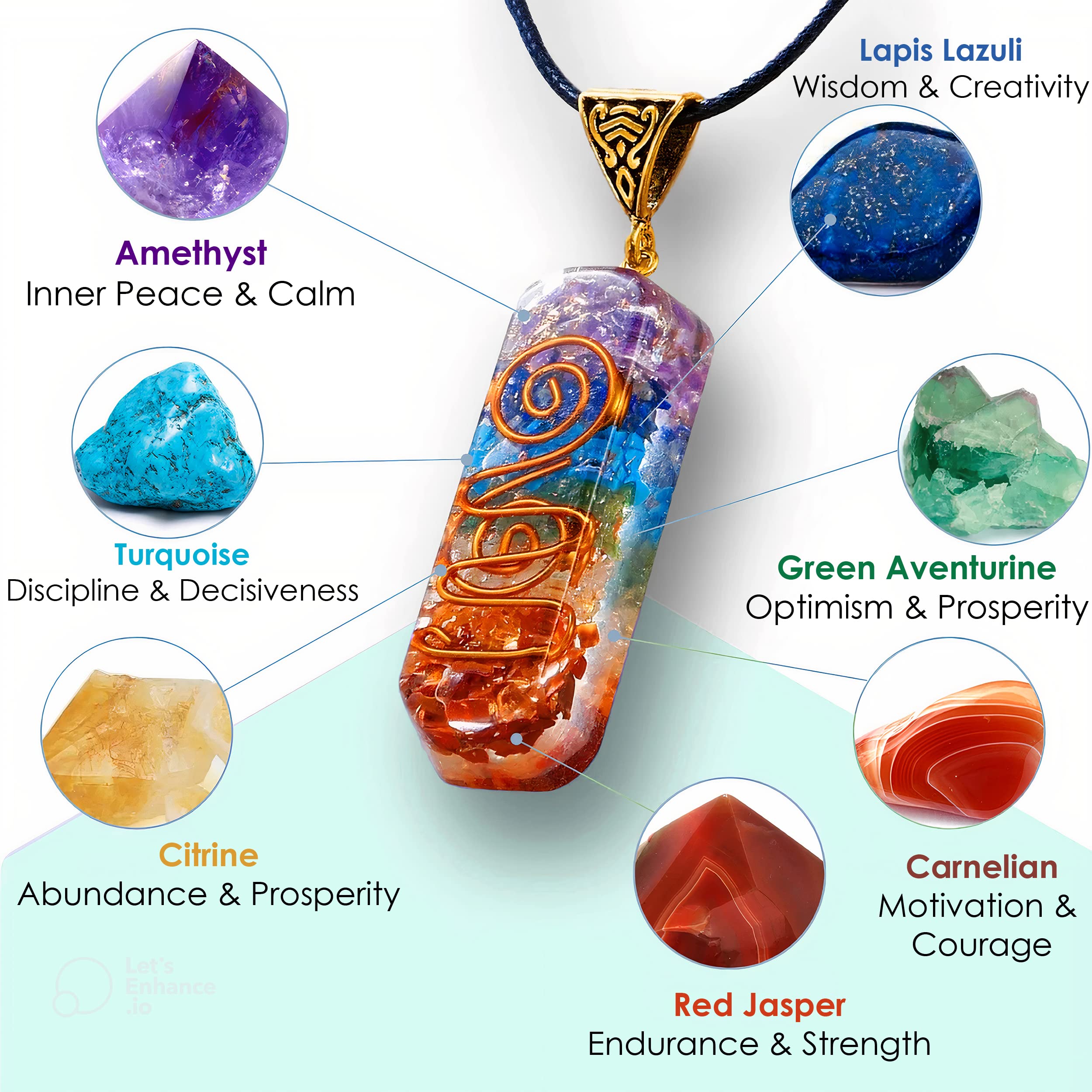 7 Chakra Necklace and Bracelet Set for women & men Orgone Healing Pendant with Adjustable Cord – Chakra Necklace and bracelet jewelry set for spiritual healing