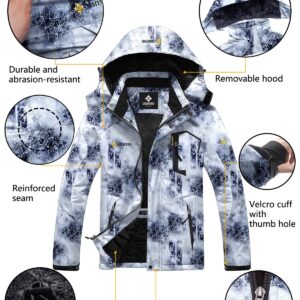 GEMYSE Men's Mountain Waterproof Ski Snow Jacket Winter Windproof Rain Jacket (White and Grey,Medium)