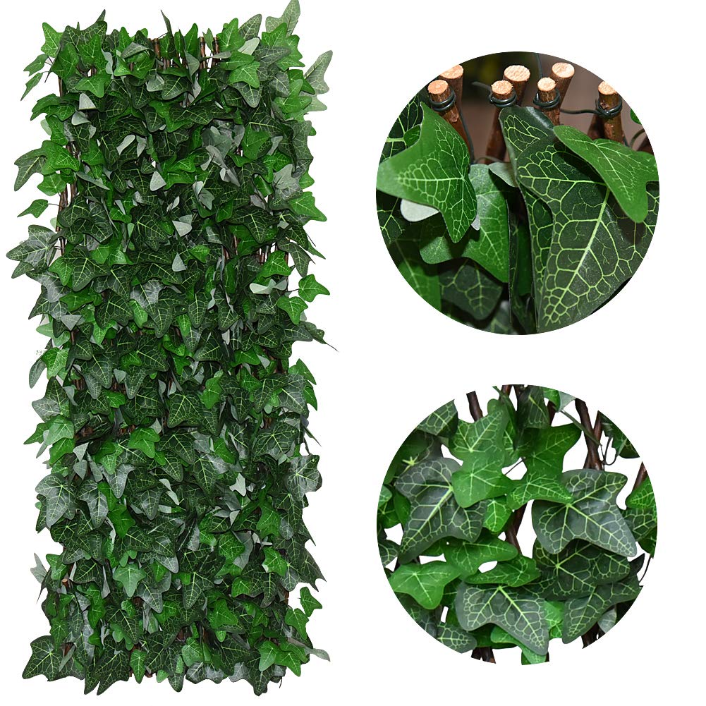 GLANT Expandable Fence Privacy Screen for Balcony Patio Outdoor,Decorative Faux Ivy Fencing Panel,Artificial Hedges (Single Sided Leaves) (1, Green-Ivy)