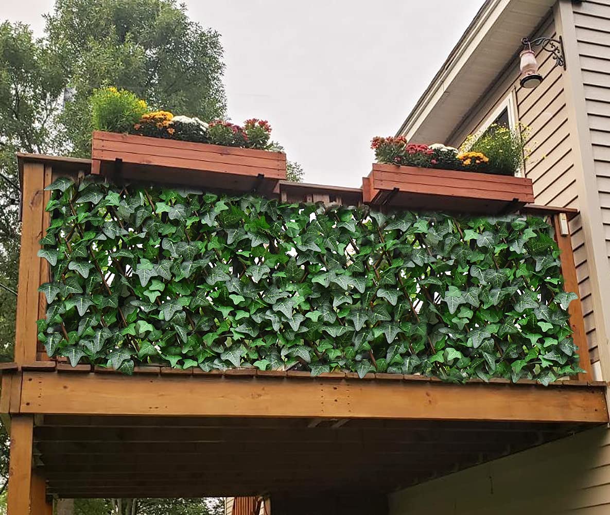 GLANT Expandable Fence Privacy Screen for Balcony Patio Outdoor,Decorative Faux Ivy Fencing Panel,Artificial Hedges (Single Sided Leaves) (1, Green-Ivy)