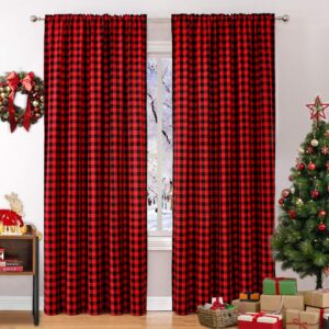 wubodti christmas red gingham curtains 84 inch length red and black buffalo plaid curtain 2 panels,farmhouse buffalo checkered room darkening curtain drapes for living room bedroom dining room