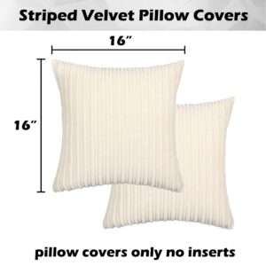 Kevin Textile Pack of 2, Corduroy Soft Decorative Square Throw Pillow Cover Cushion Covers, Home Decor for Sofa Couch Bed Chair 16x16 Inch/40x40 cm (Creamy White)