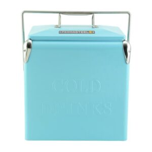 permasteel 14-quart small cooler ice chest | retro vintage classic style hard metal cooler, ps-a205-14qt-tq, beverage cooler for camping beach picnic, turquoise