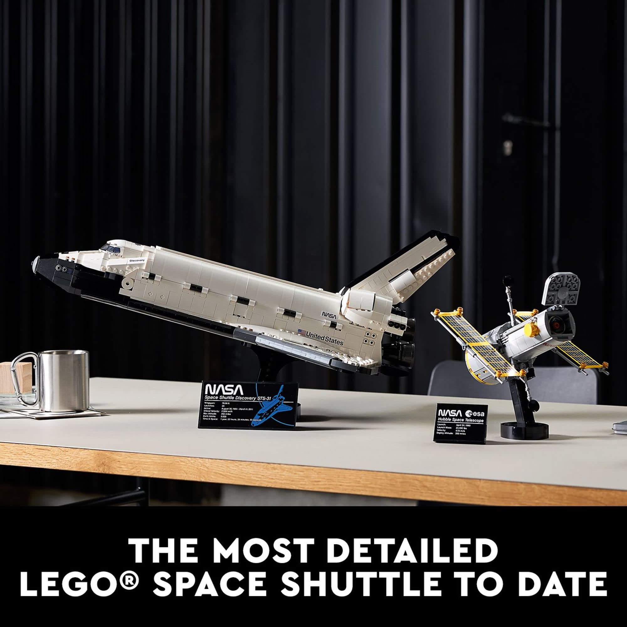 LEGO Icons NASA Space Shuttle Discovery 10283 Model Building Set - Spaceship Collection with Hubble Telescope, Detailed Display for Home or Office Decor, Gift Idea for Adults