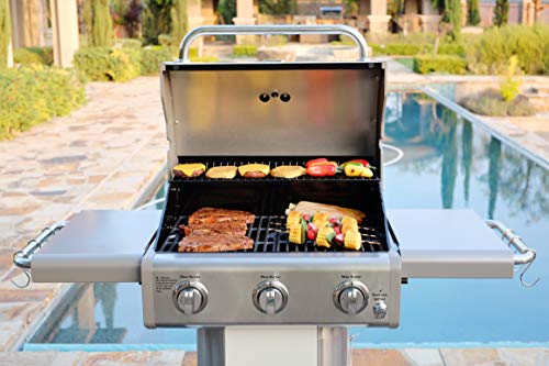 Kenmore 3-Burner Outdoor BBQ Grill | Liquid Propane Barbecue Gas Grill with Folding Sides, PG-A4030400LD-PE, Pedestal Grill with Wheels, 30000 BTU, Pearl White