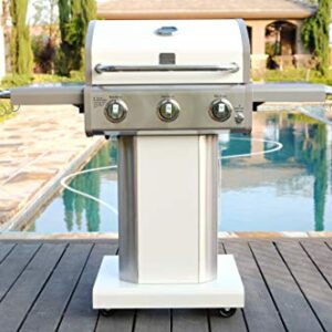 Kenmore 3-Burner Outdoor BBQ Grill | Liquid Propane Barbecue Gas Grill with Folding Sides, PG-A4030400LD-PE, Pedestal Grill with Wheels, 30000 BTU, Pearl White