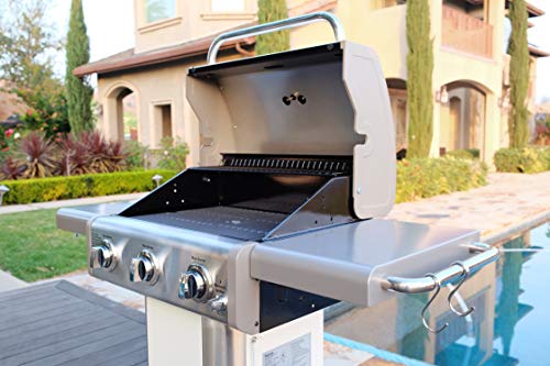 Kenmore 3-Burner Outdoor BBQ Grill | Liquid Propane Barbecue Gas Grill with Folding Sides, PG-A4030400LD-PE, Pedestal Grill with Wheels, 30000 BTU, Pearl White