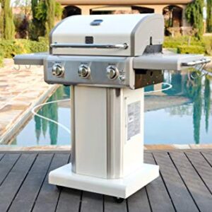 Kenmore 3-Burner Outdoor BBQ Grill | Liquid Propane Barbecue Gas Grill with Folding Sides, PG-A4030400LD-PE, Pedestal Grill with Wheels, 30000 BTU, Pearl White